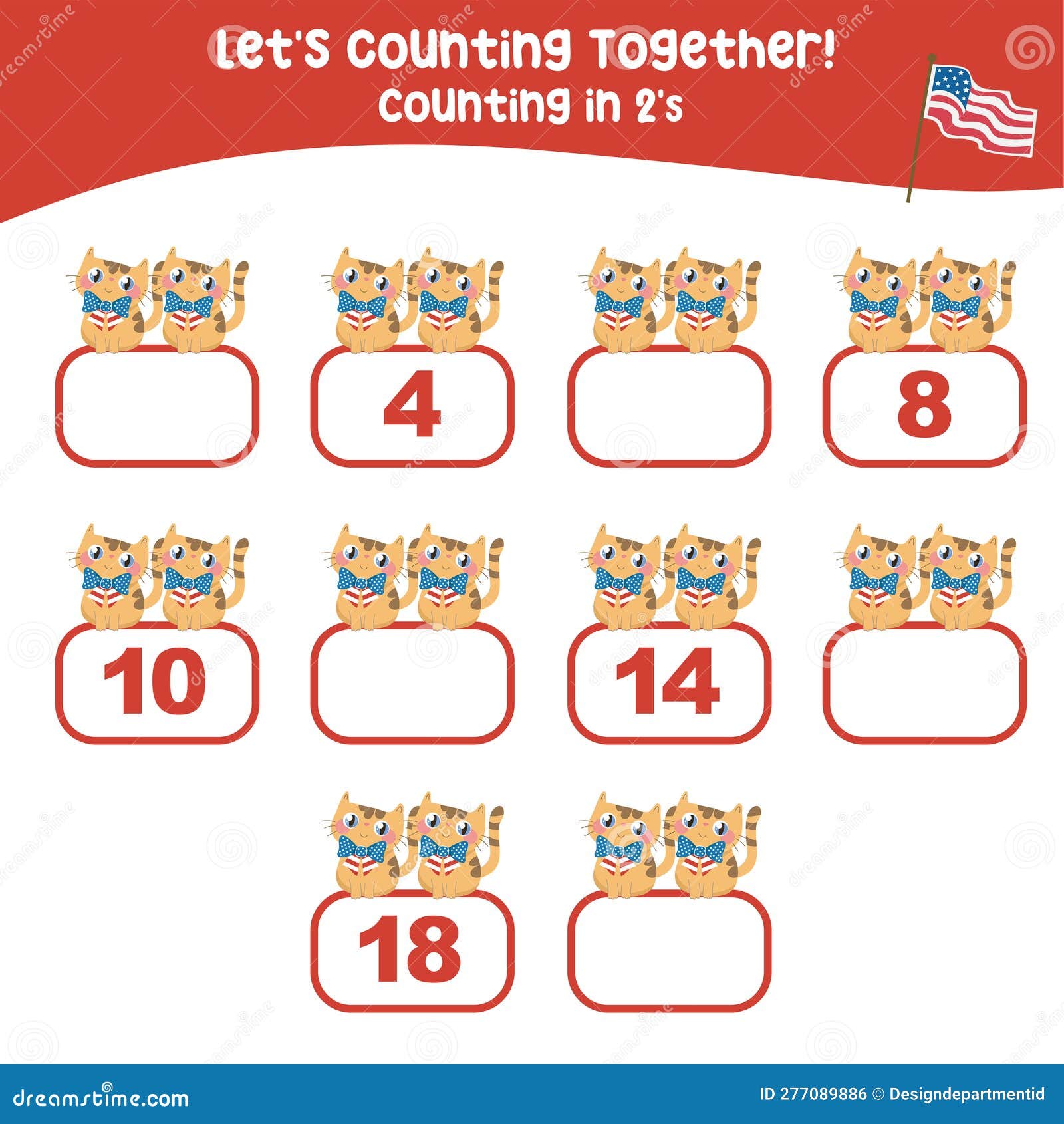 Counting American Flags Game For Preschool Children. Educational ...