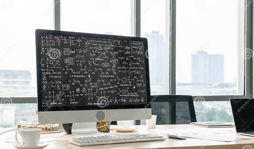 Mathematic Equations and Modish Formula on Computer Screen Stock Image ...