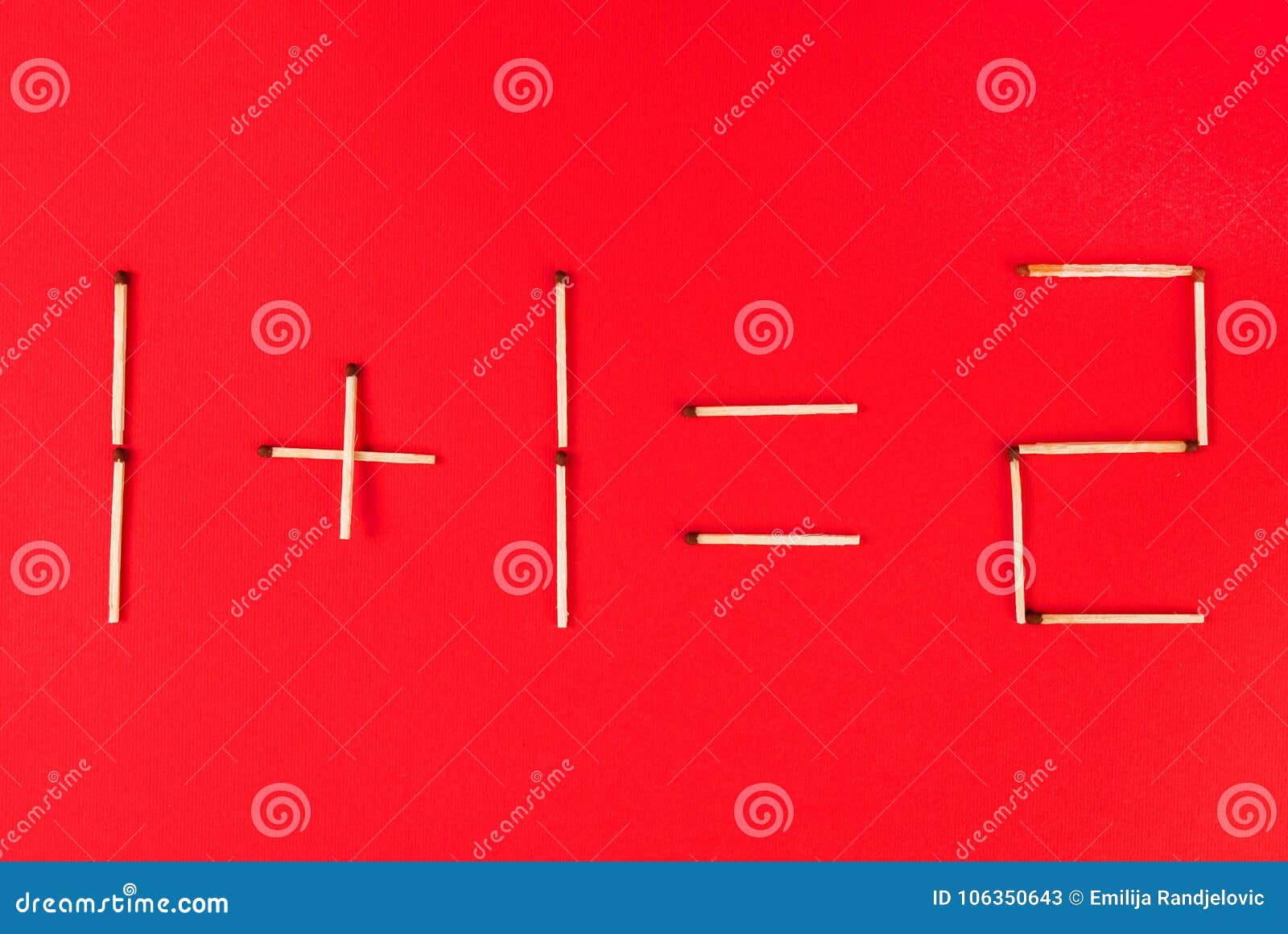 Mathematical Addition of Numbers Using Matches on Red Background Stock ...
