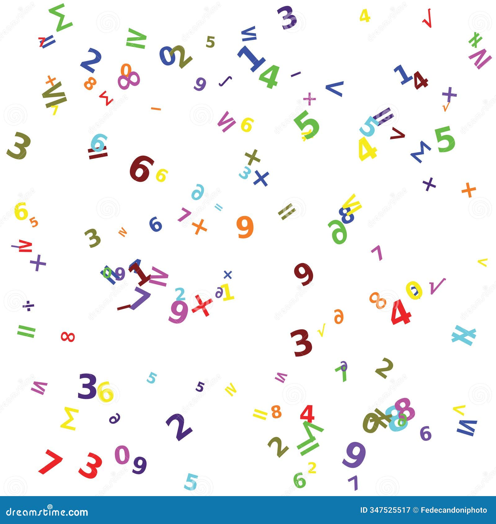 Mathematical and Arithmetic Symbols with Randomly Colored Numbers on a ...