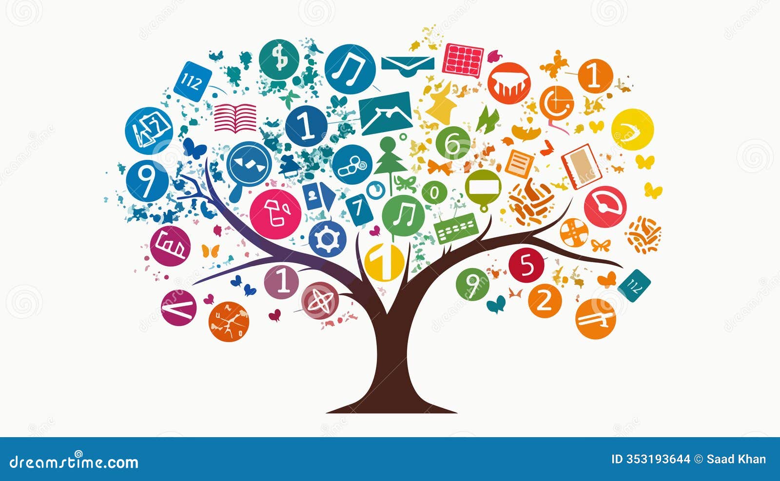 Mathematical Art Tree with Symbols for Graphic Design Projects Stock ...