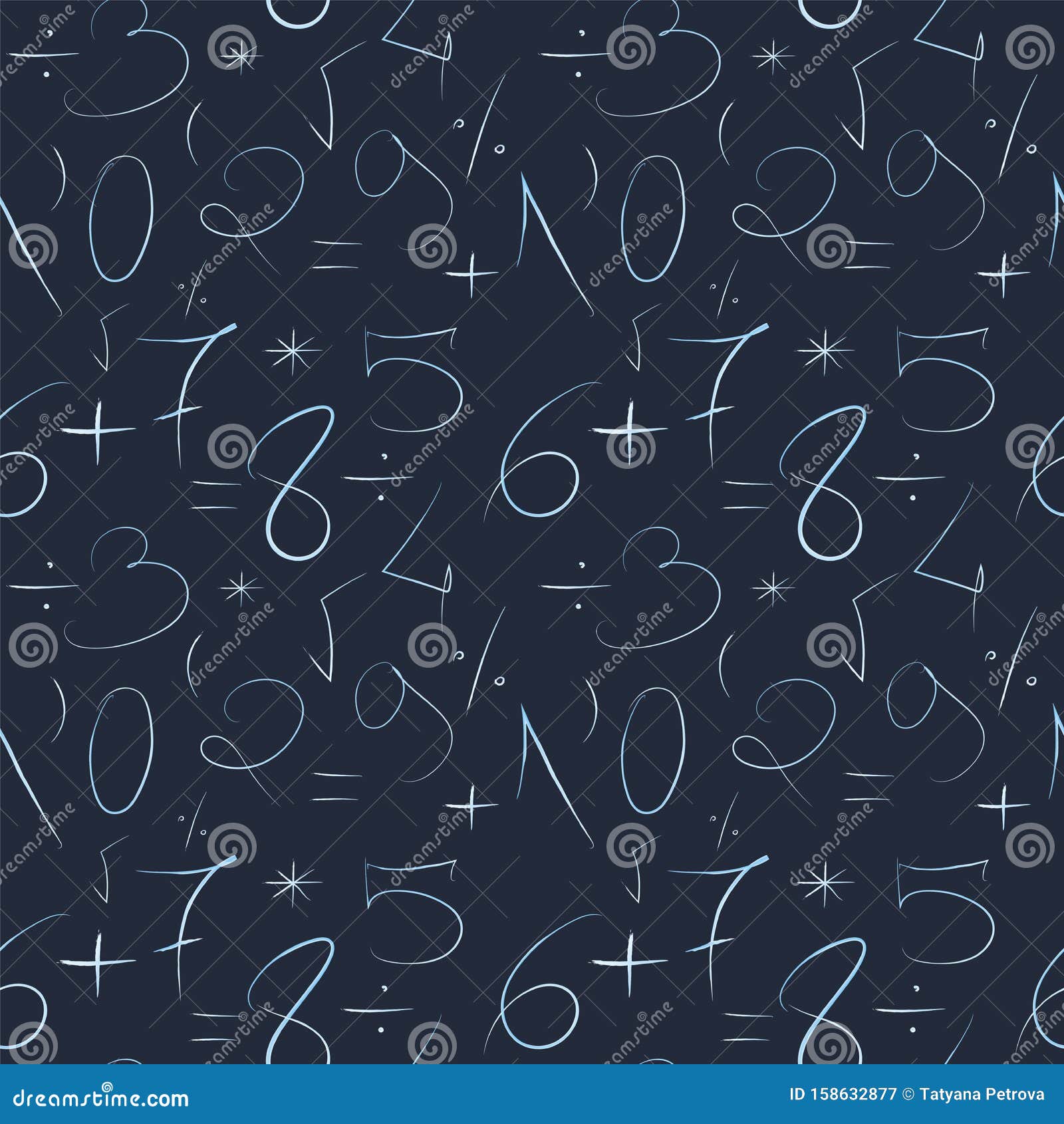 Mathematical Blue Background. Hand Drawn by a Thin Line Numbers and ... Mathematical Blue Background. Hand Drawn by a Thin Line Numbers and ...