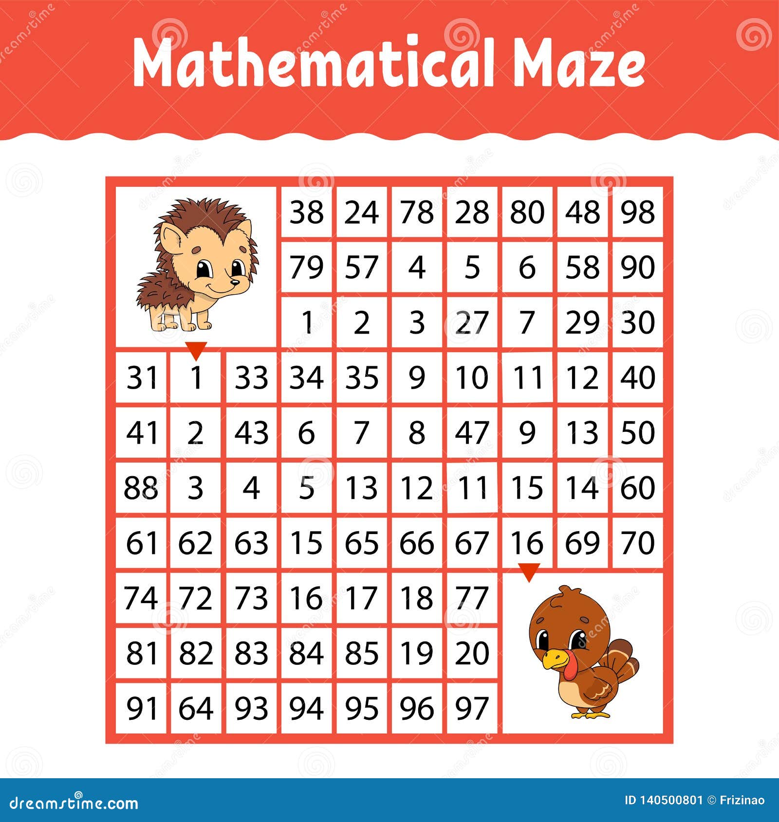 Mathematical Colored Square Maze. Education Developing Worksheet. Game ...