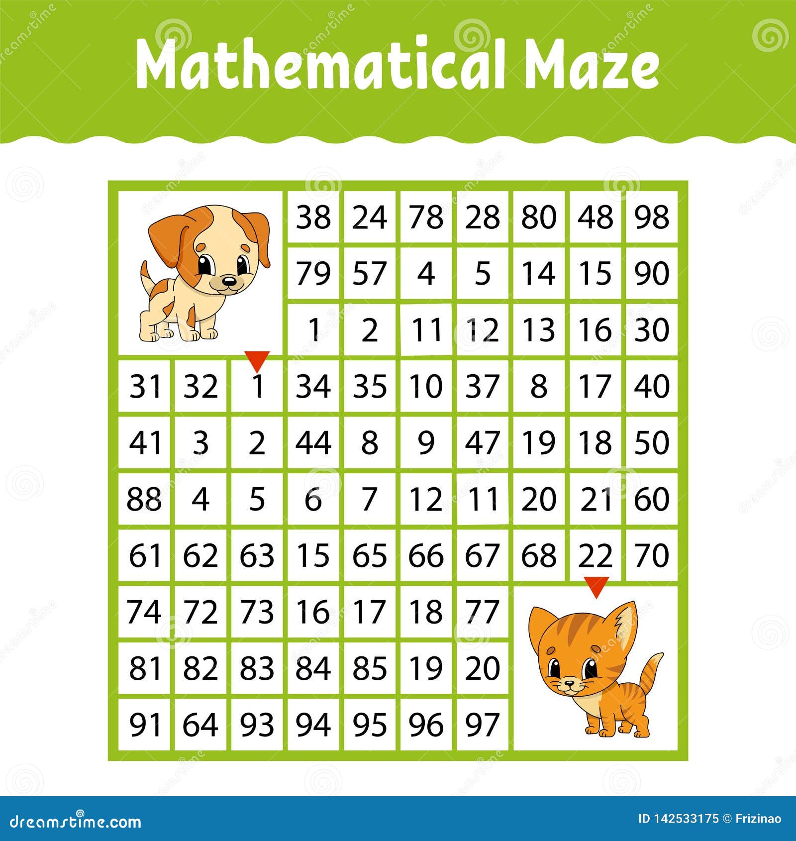 Mathematical Colored Square Maze. Education Developing Worksheet. Game ...