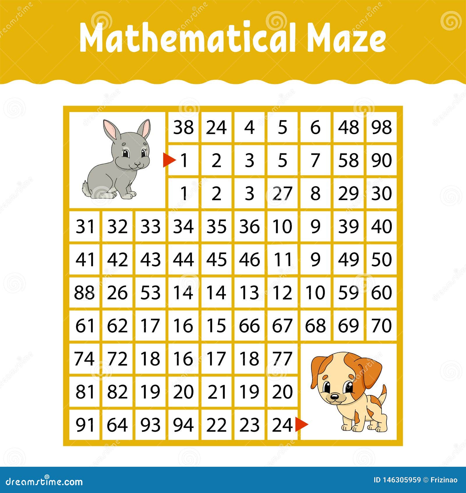 Mathematical Colored Square Maze. Education Developing Worksheet. Game ...