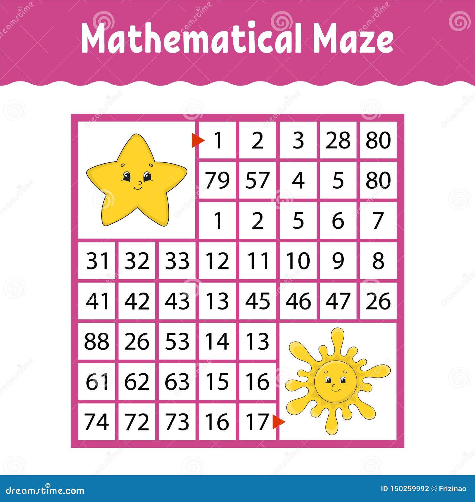 Mathematical Colored Square Maze. Education Developing Worksheet. Game ...