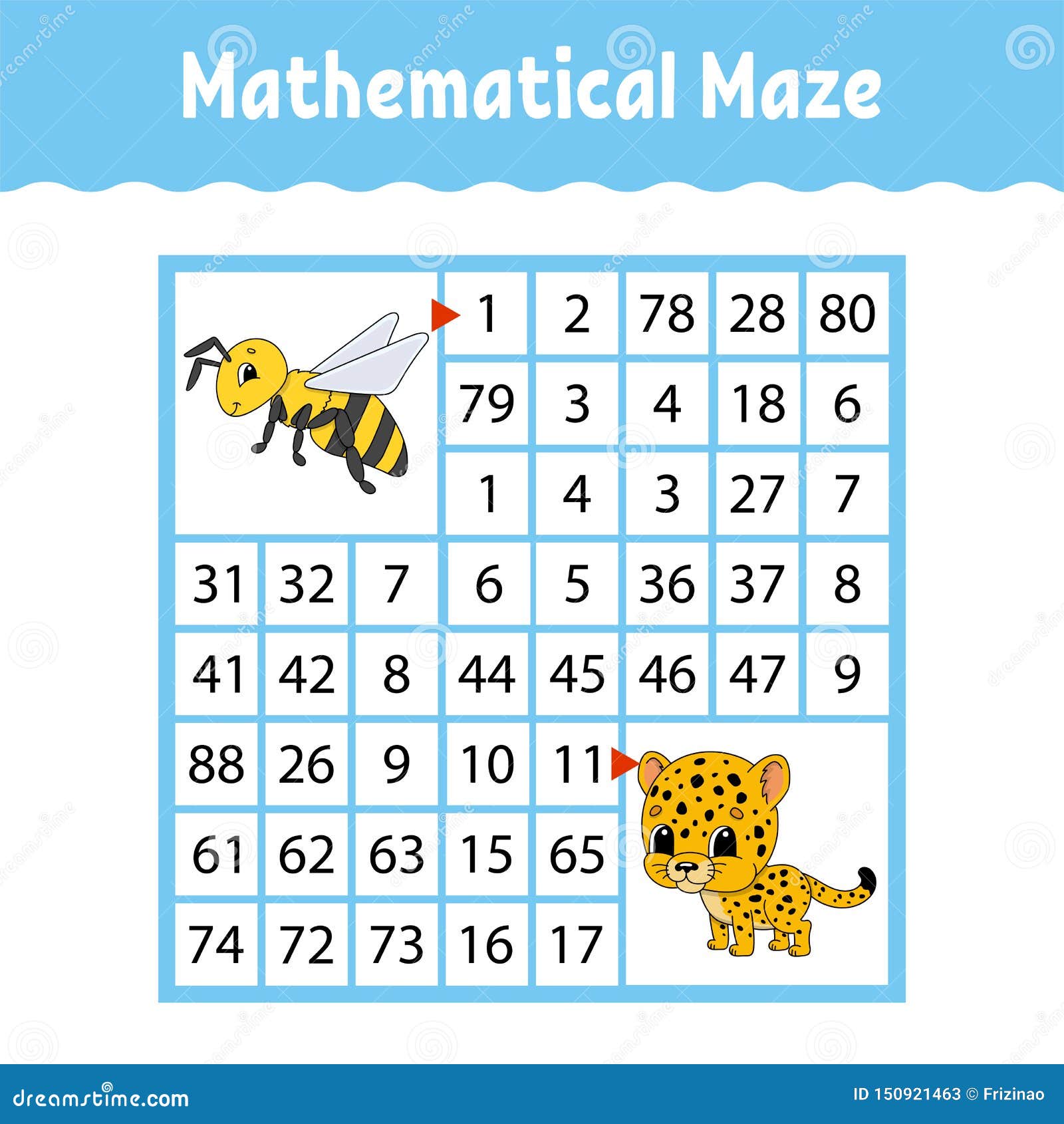 Mathematical Colored Square Maze. Education Developing Worksheet. Game ...