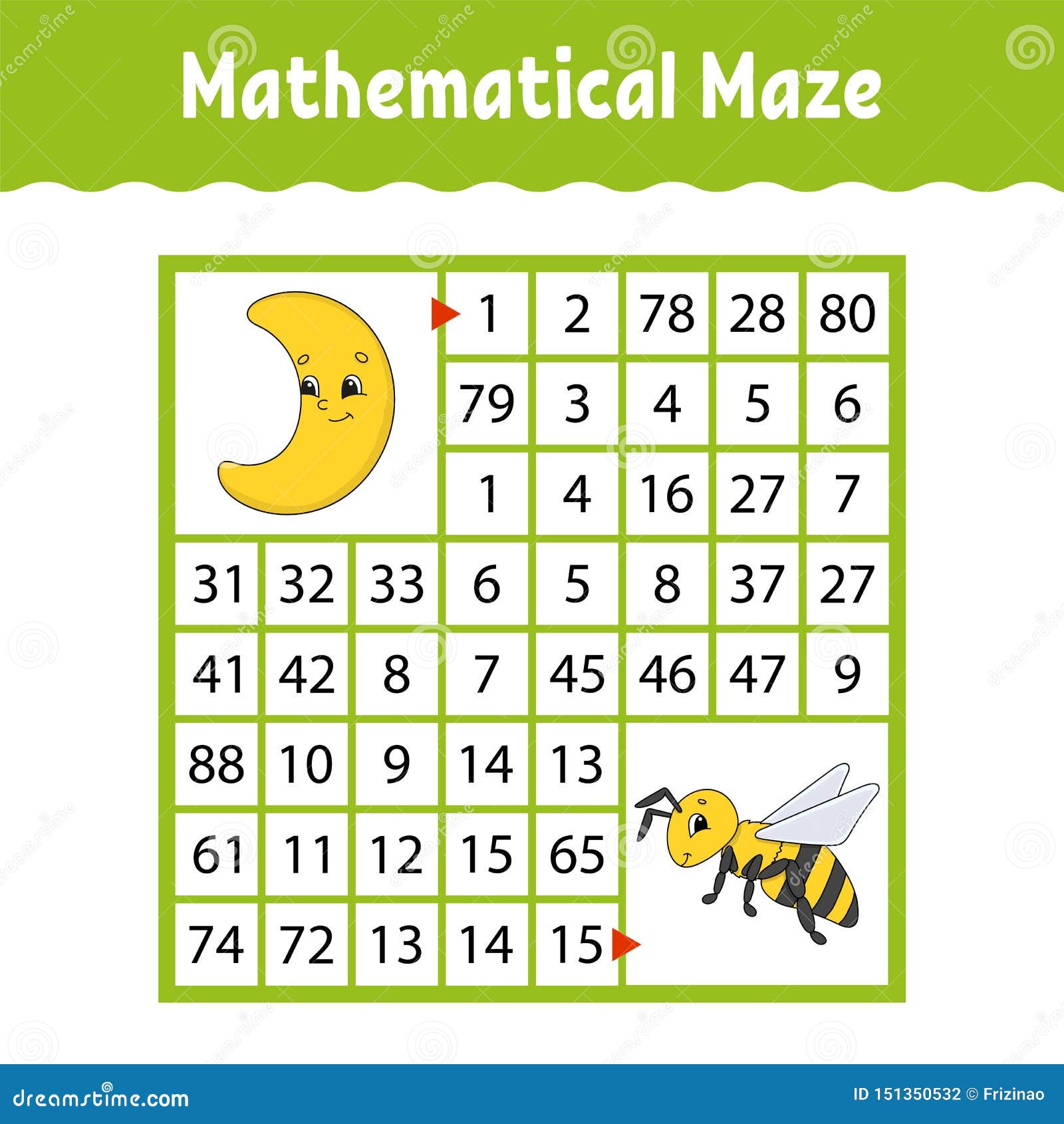 Mathematical Colored Square Maze. Education Developing Worksheet. Game ...