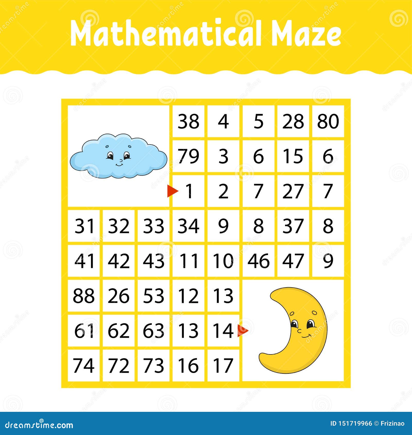 Mathematical Colored Square Maze. Education Developing Worksheet. Game ...