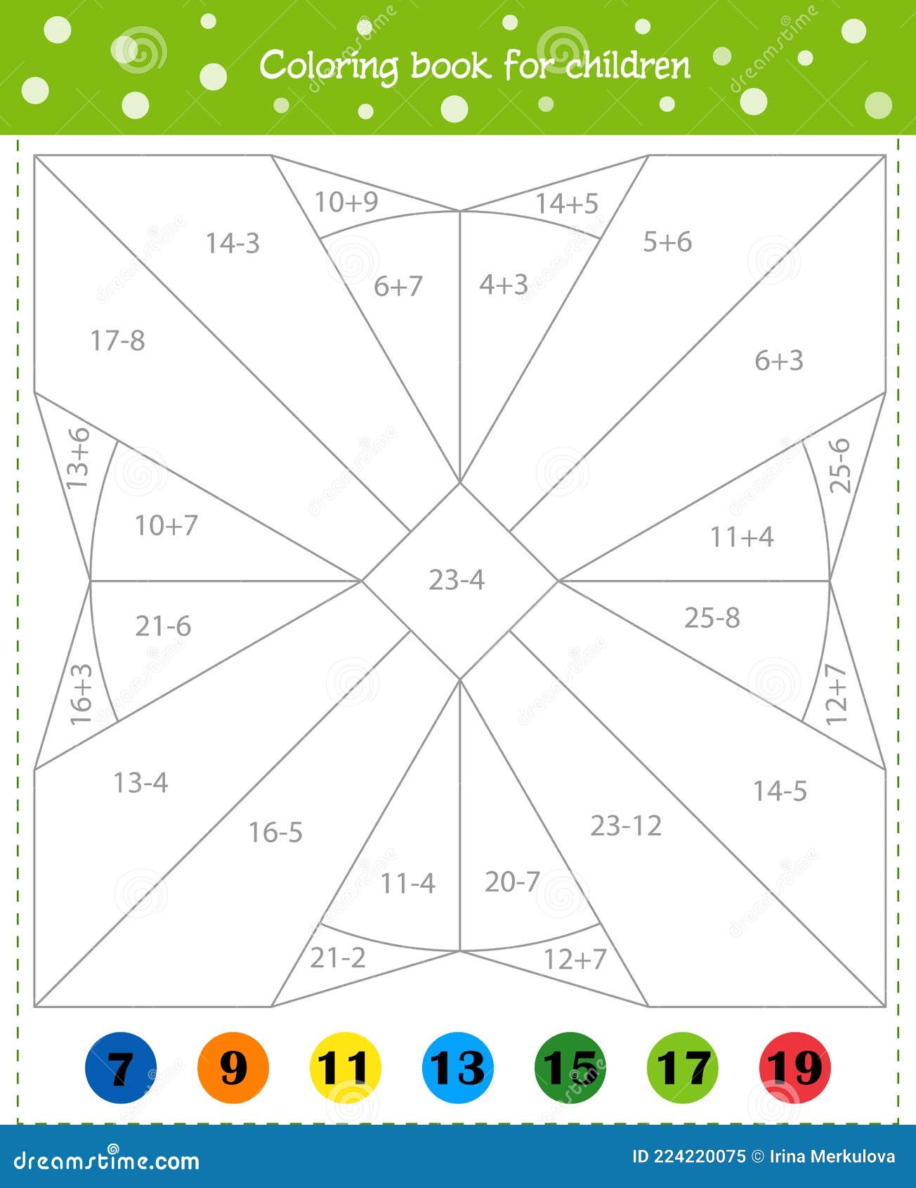 Mathematical Coloring Book for Children. Addition and Subtraction Stock ...