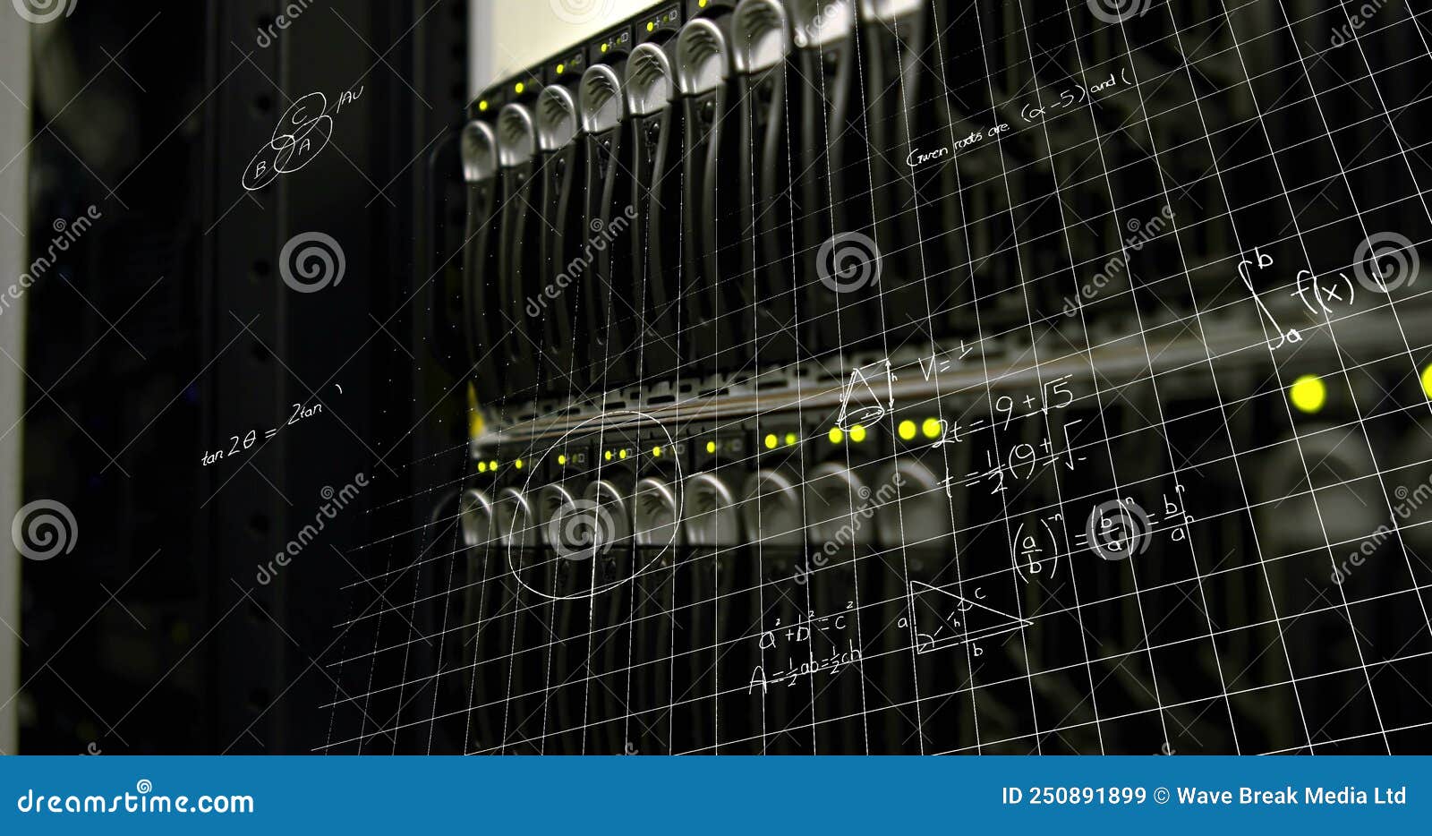 Mathematical Equations and Diagrams Against Close of Computer Servers ...