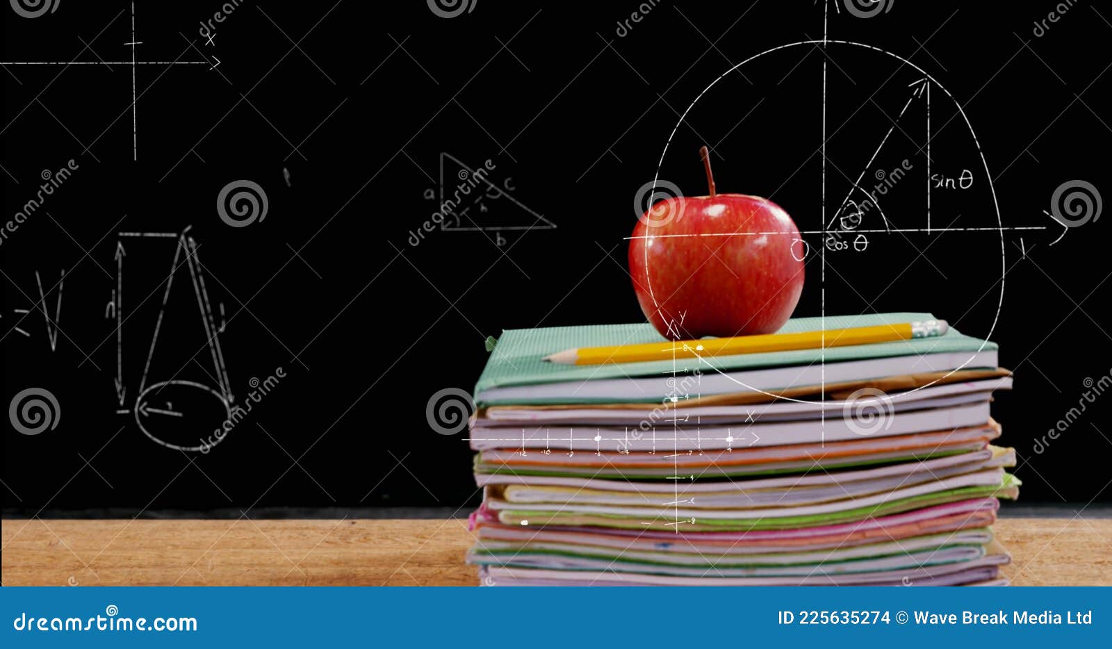 Mathematical Equations Floating Against Apple on Stack of Books Stock ...