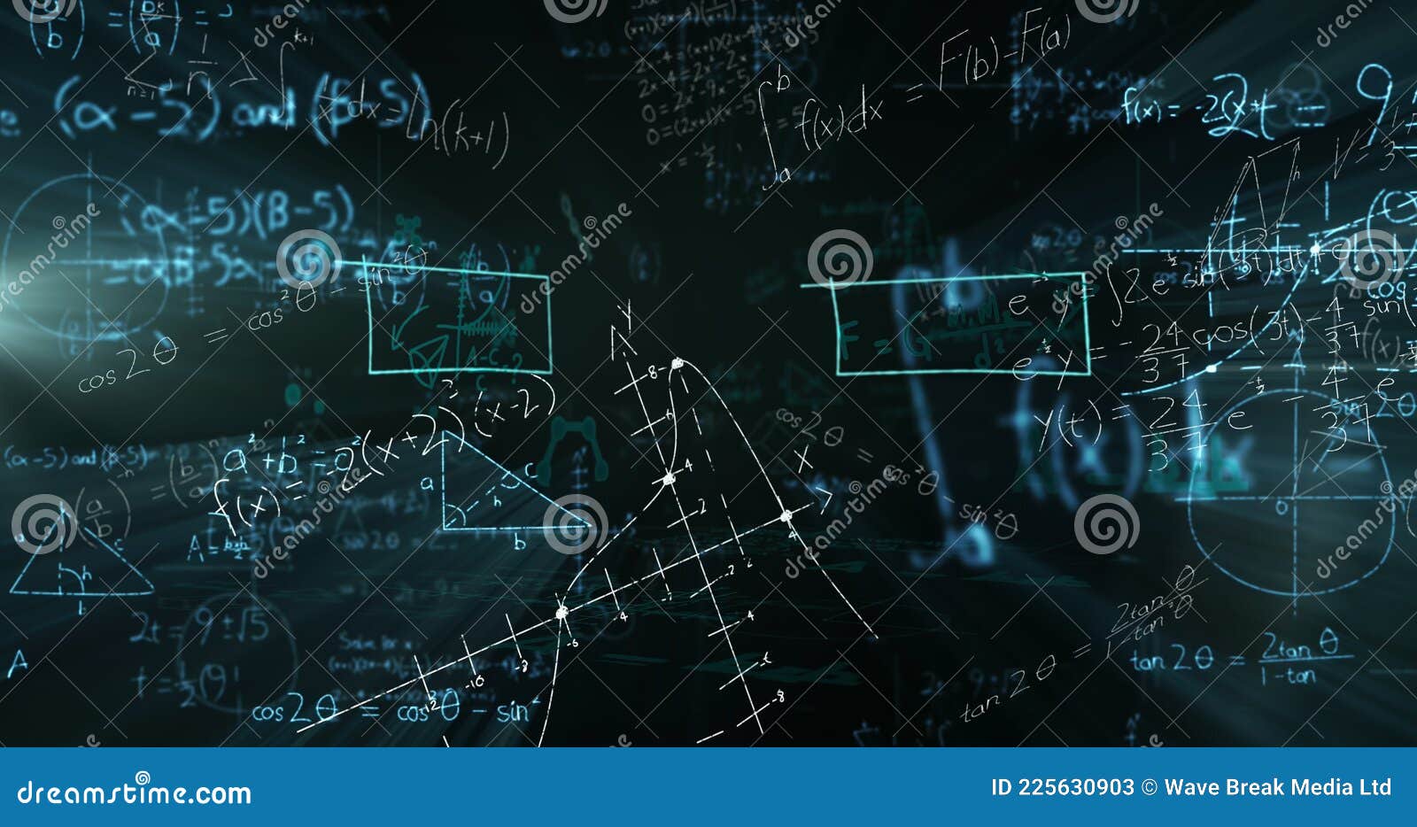 Mathematical Equations Floating Against Black Background Stock ...
