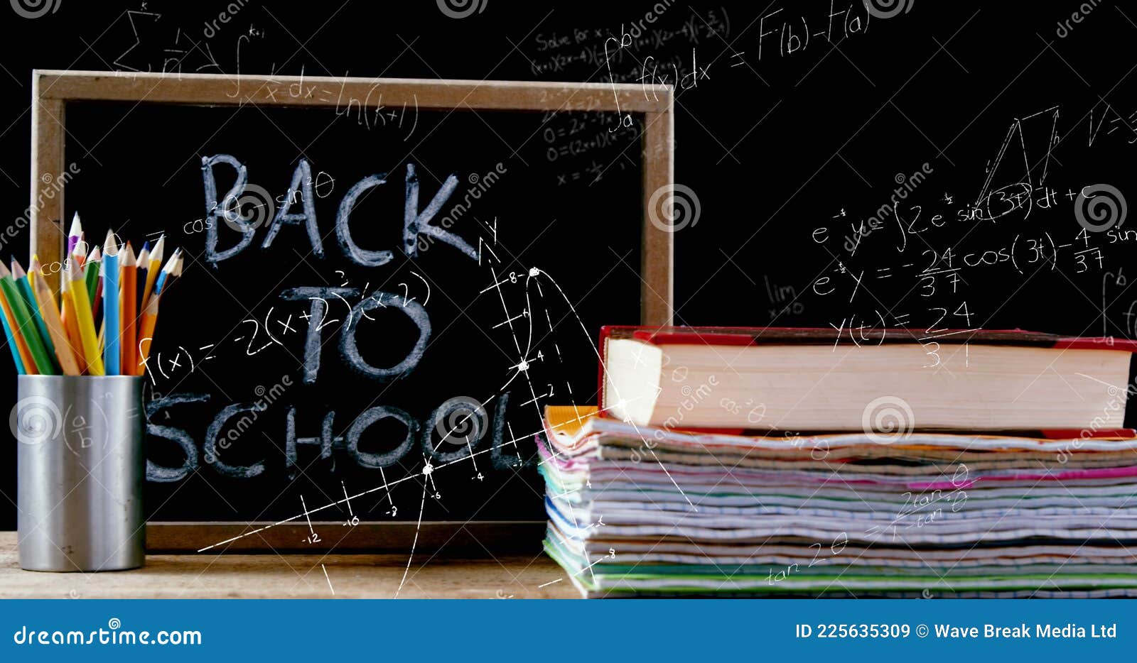 Mathematical Equations Floating Against Board with Text Back To School ...