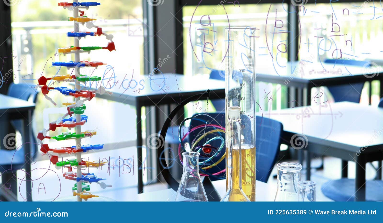 Mathematical Equations Floating Against Laboratory Equipment Stock ...