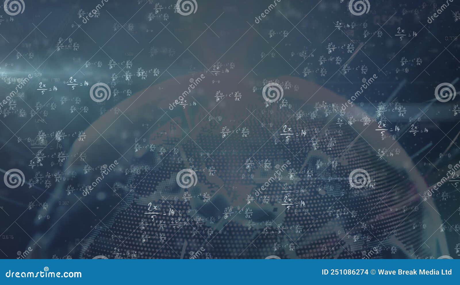 No People Mathematical Equation Floating Light Trail Globe Blue ...