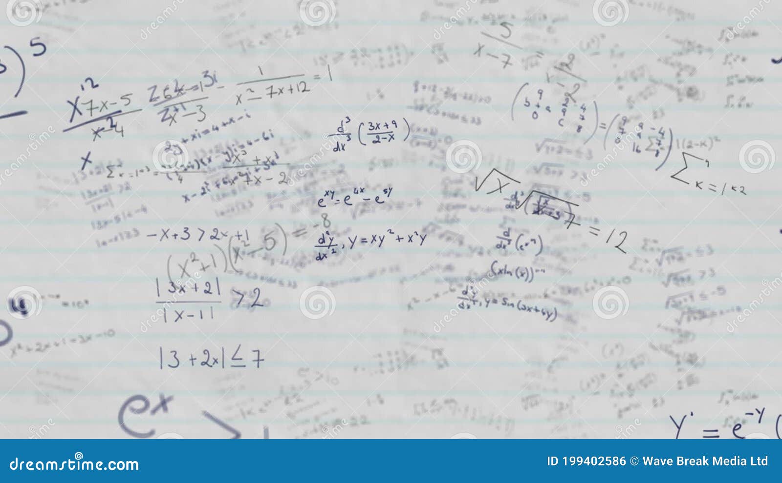 Mathematical Equations Floating Against White Lined Paper Stock Footage ...