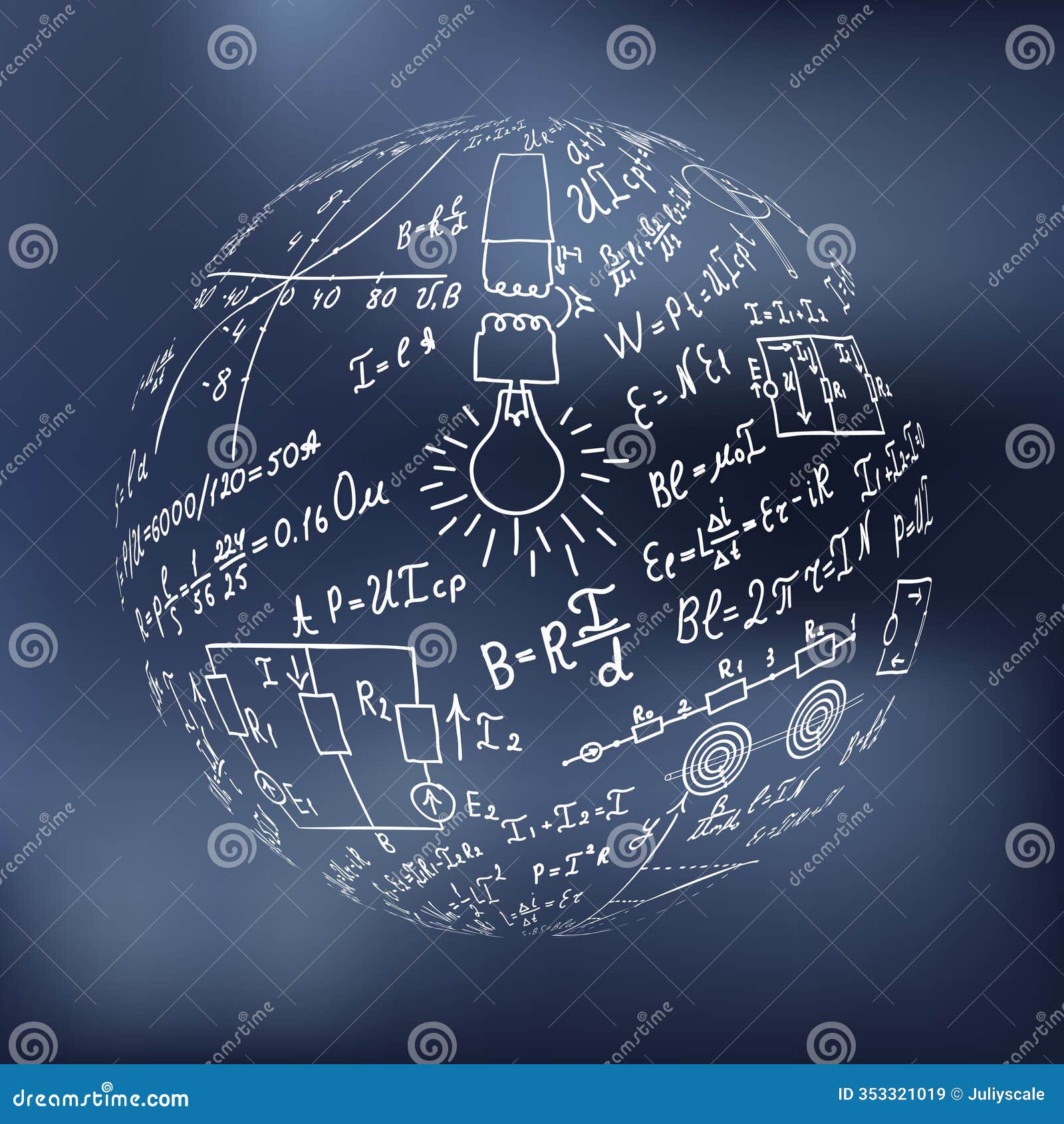 Mathematical Equations and Formulas Around the Light Bulb on Gray ...