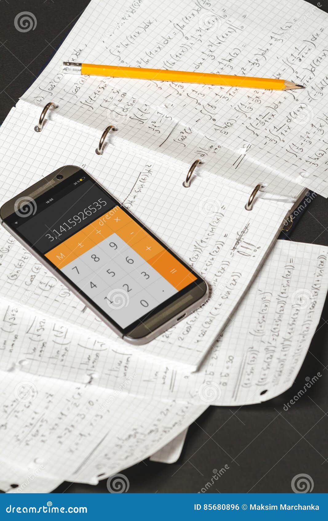 Mathematical Equations Written in a Notebook. Calculator App. Stock ...