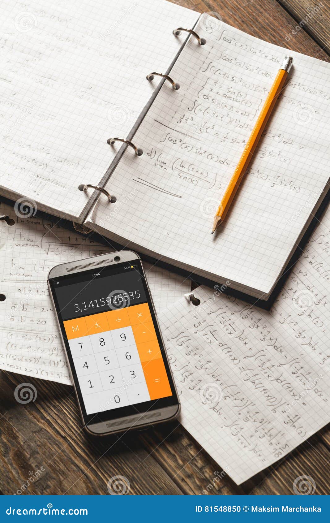 Mathematical Equations Written in a Notebook. Calculator App. Stock ...