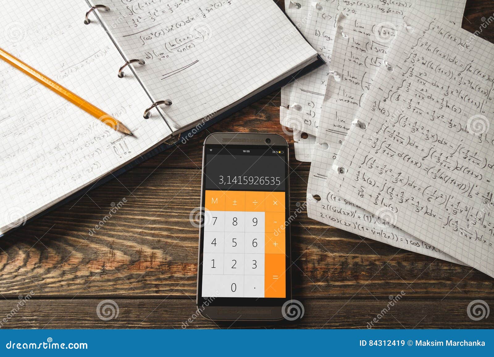 Mathematical Equations Written in a Notebook. Calculator App. Stock ...