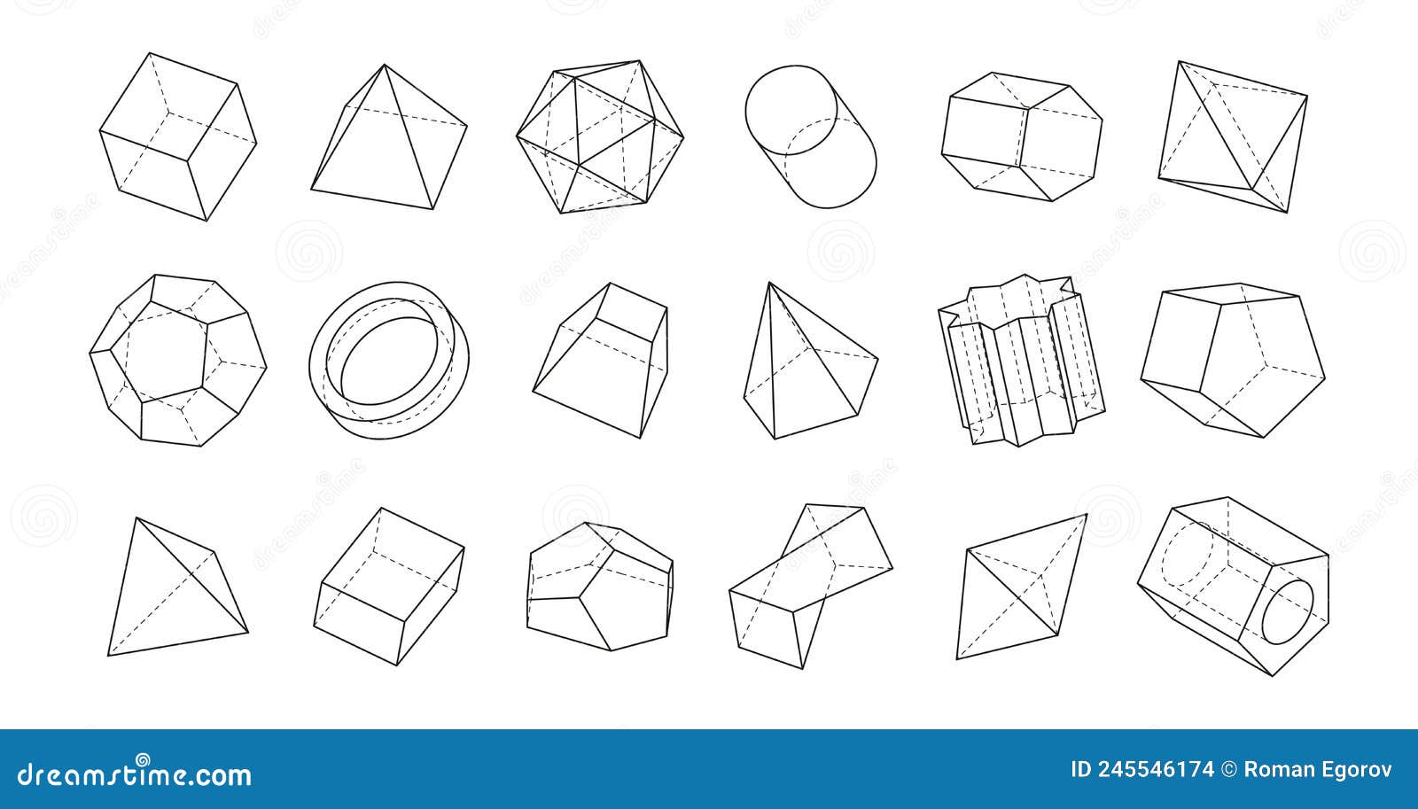 Mathematical Figures. Outline 3D Geometric Shapes. Triangular and ...