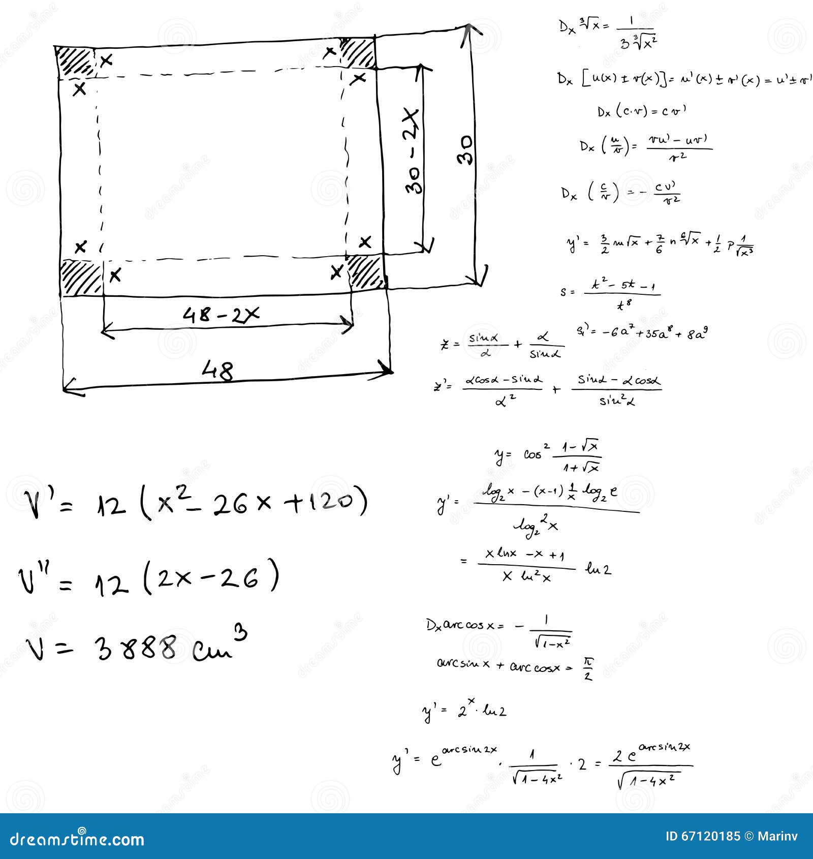 Mathematical Formulas and Graphs Sketched Stock Vector - Illustration ...