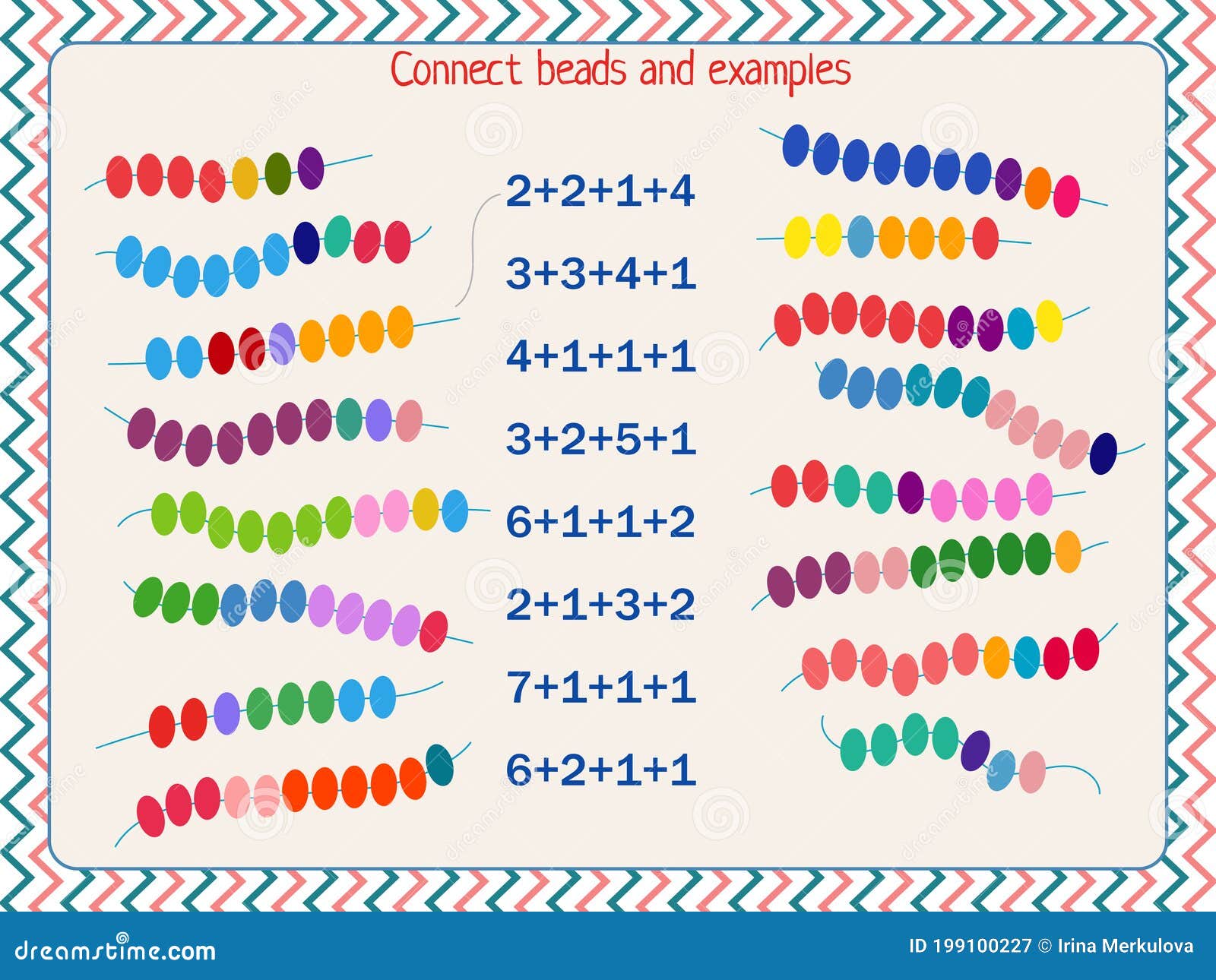 Mathematical Game. Connect Examples and Beads Stock Vector ...