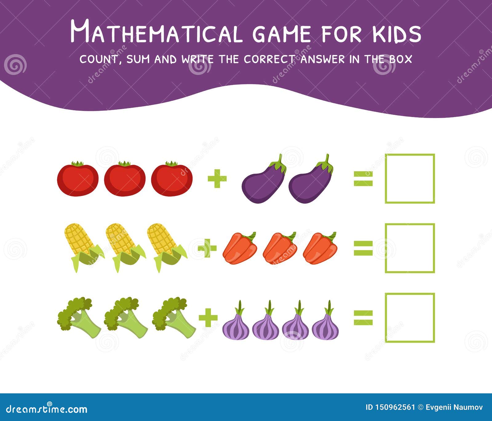Mathematical Game for Kids, Count, Sum and Write the Correct Answer in ...
