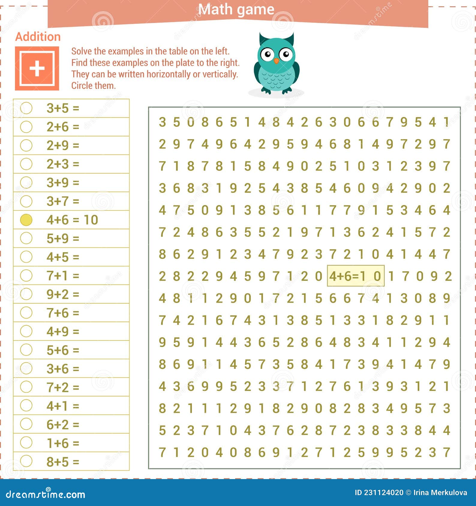 Mathematical Game. Solve the Examples on the Left Table and Find Them ...