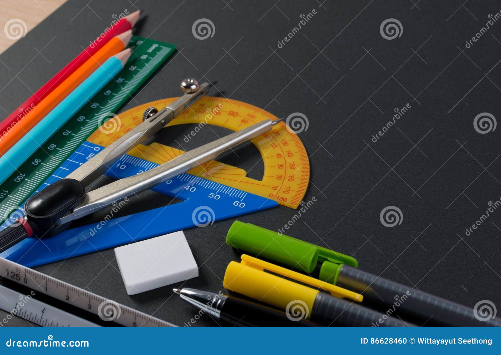 Mathematical Instruments Over the Corner of Black Paper with Copy Space ...