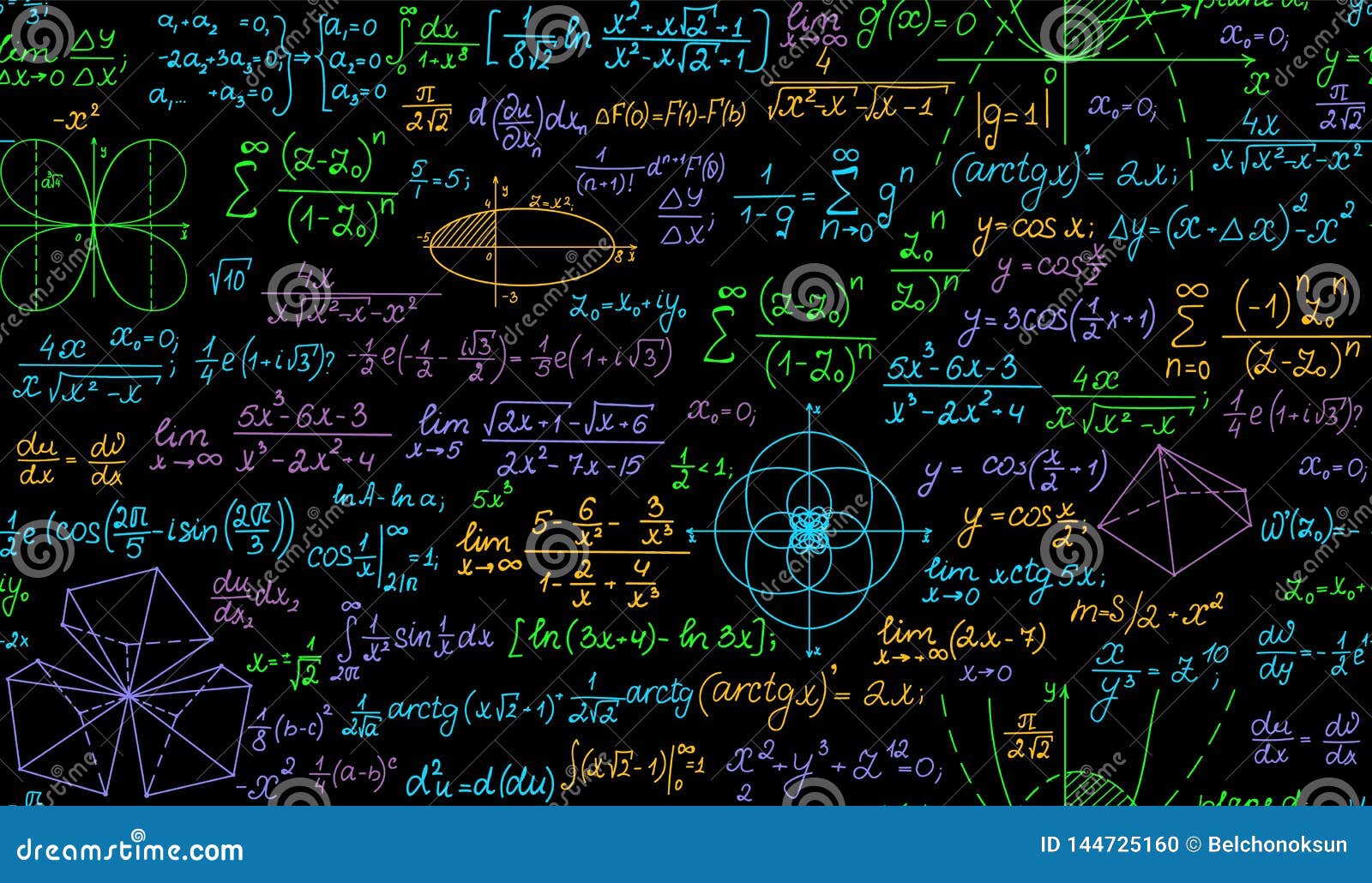 Mathematical Multicolored Vector Seamless Background with Handwritten ... Mathematical Multicolored Vector Seamless Background with Handwritten ...