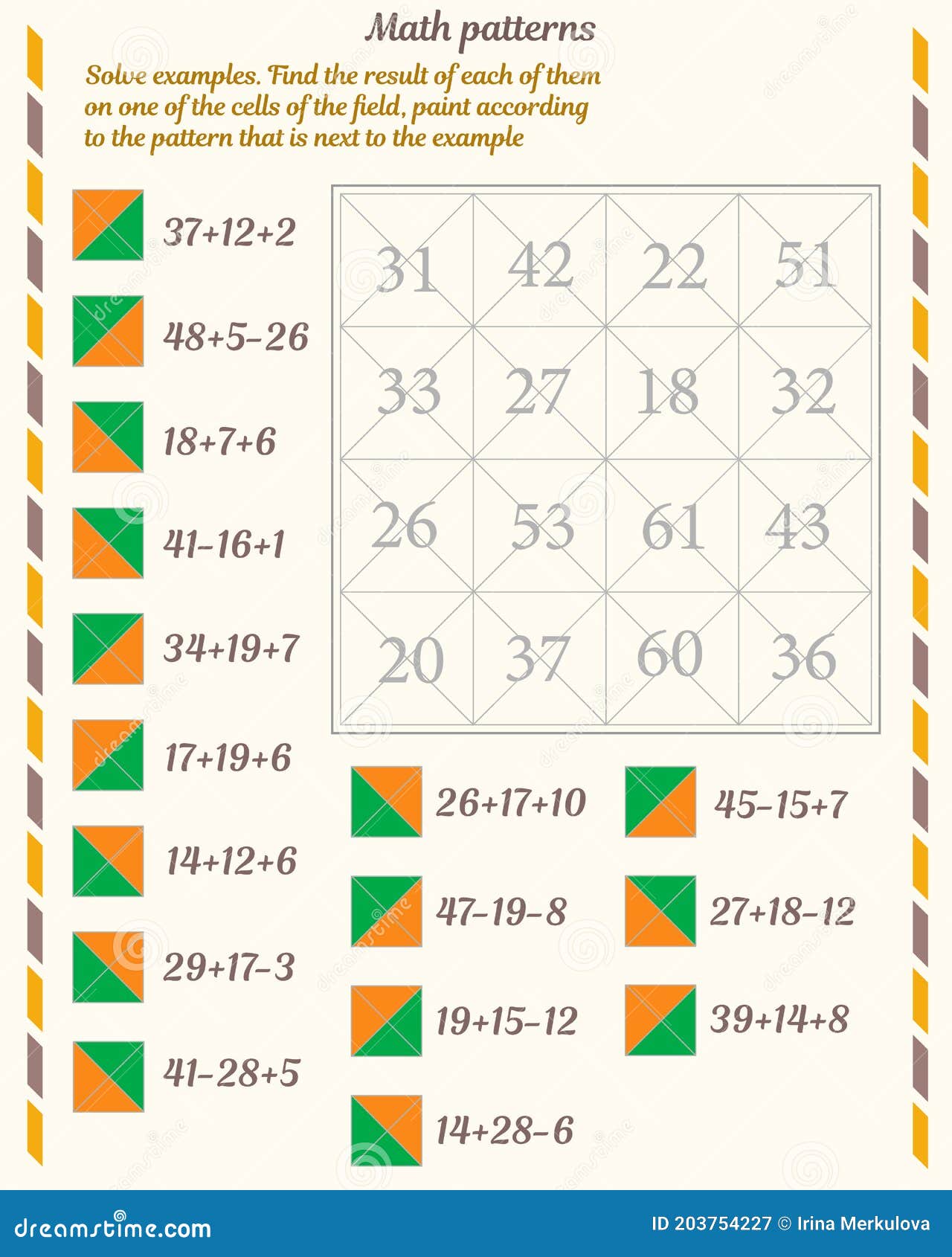 Mathematical Patterns. Worksheet Stock Illustration - Illustration of ...