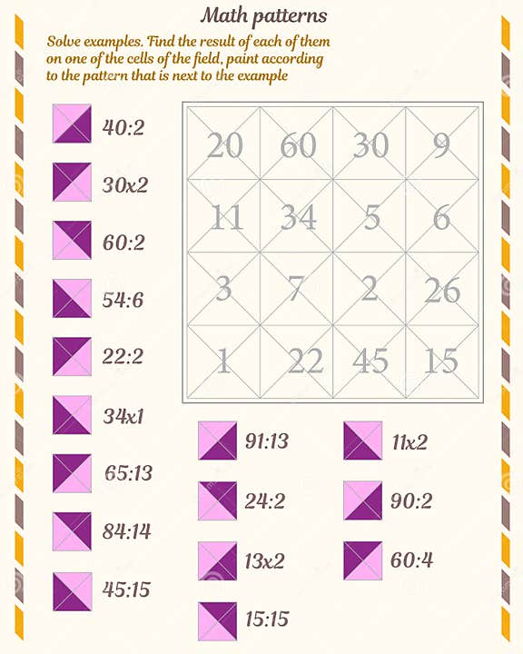 Mathematical Patterns. Worksheet. Solve Examples Stock Illustration ...