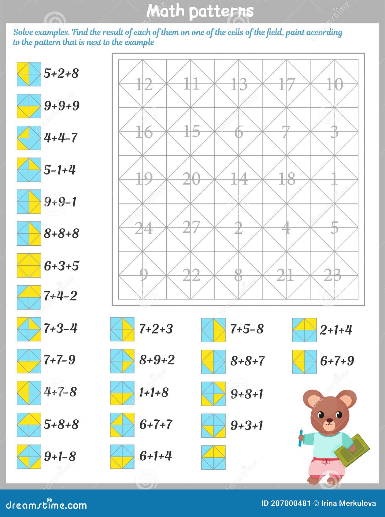 Mathematical Patterns. Worksheet. Solve Examples Stock Vector ...