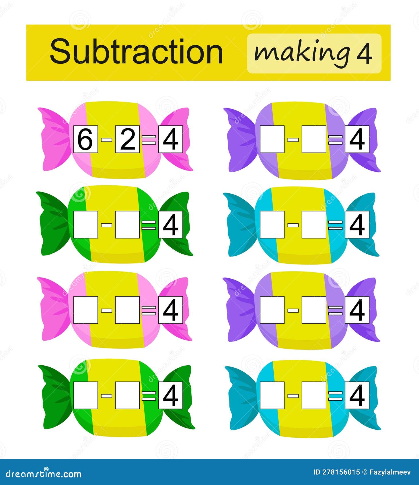 Mathematical Problem for Kids. Subtraction. Making 4 Stock Vector ...