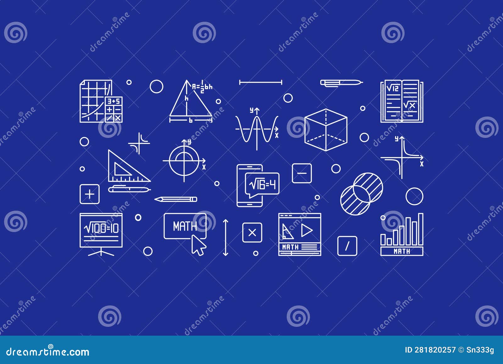 Mathematical Sciences Concept Vector Thin Line Horizontal Banner - Math ...
