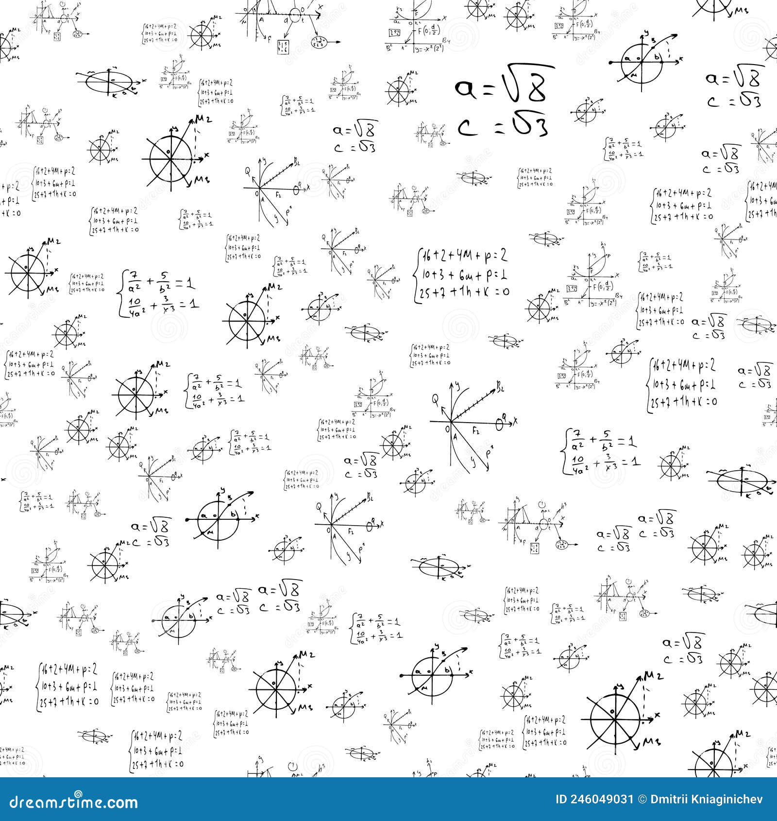 Mathematical, Scientific Formulas And Expressions. Educational, Vector Seamless Pattern. Hand ...