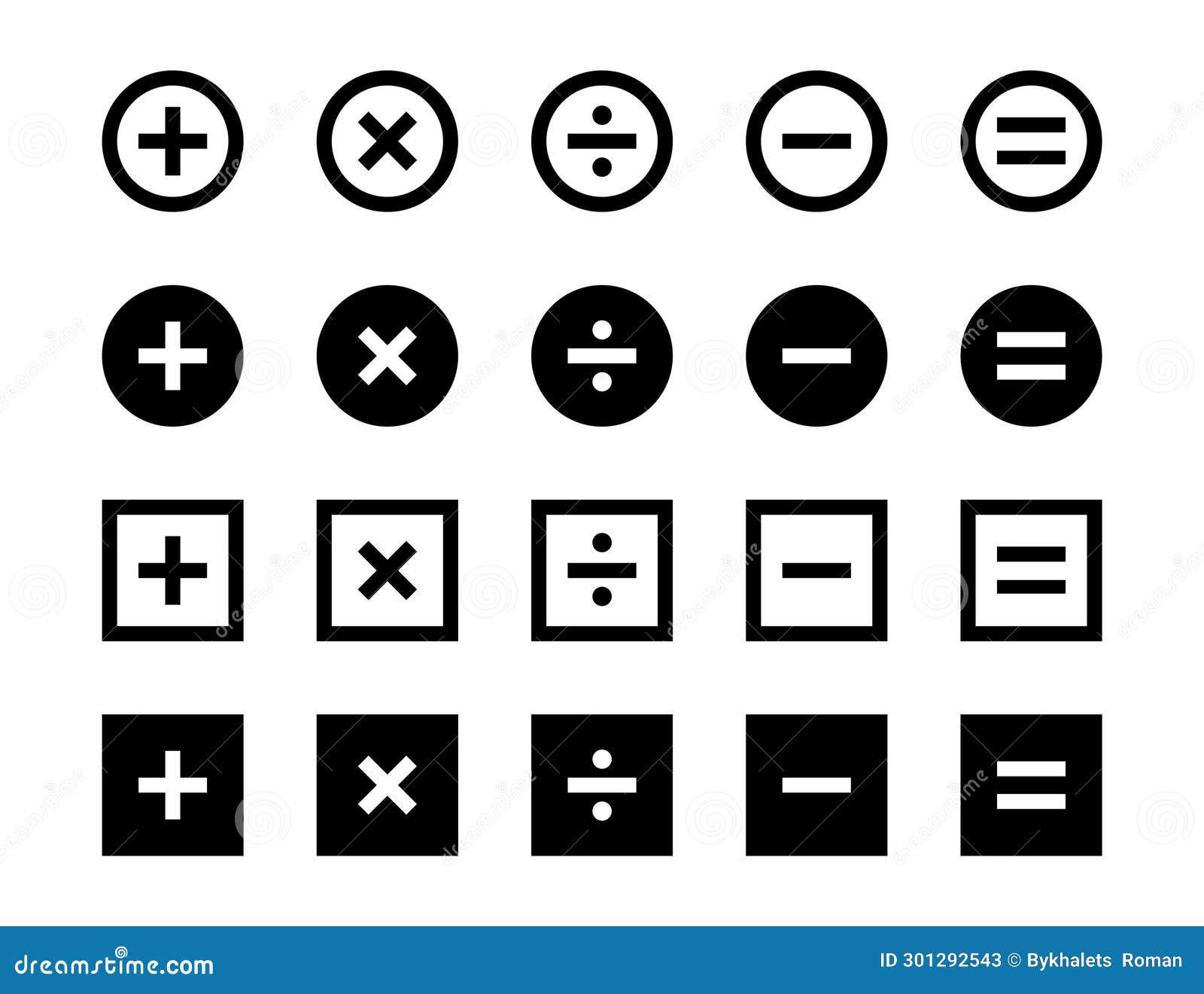 Mathematical Signs Collection. Plus Sign, Division Sign, Multiplication ...