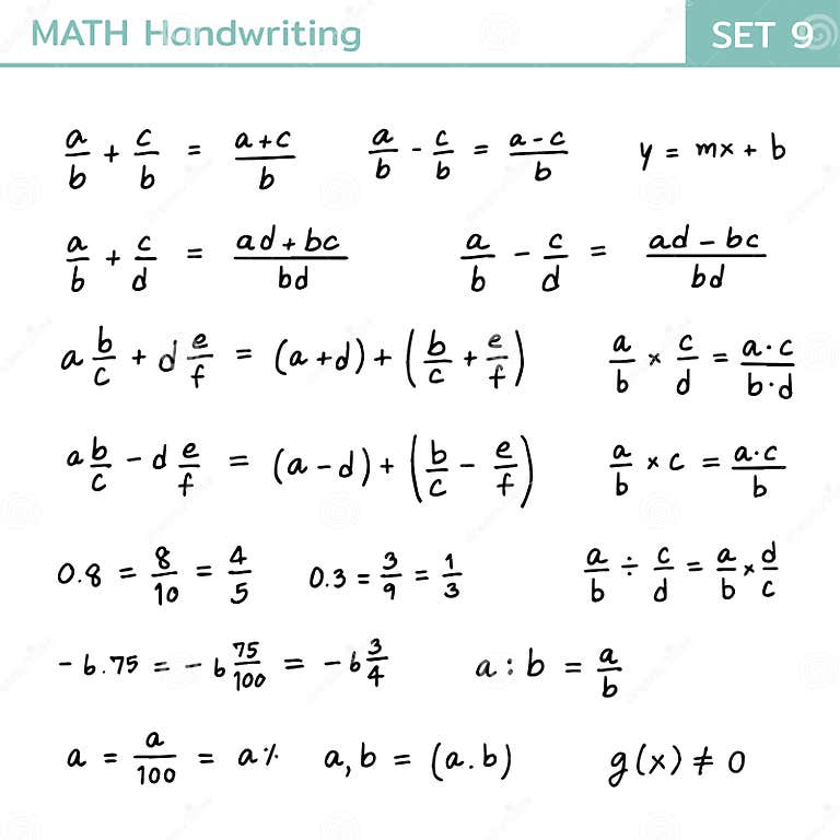 Math Mathematical Handwriting Set 9 Stock Vector - Illustration of ...