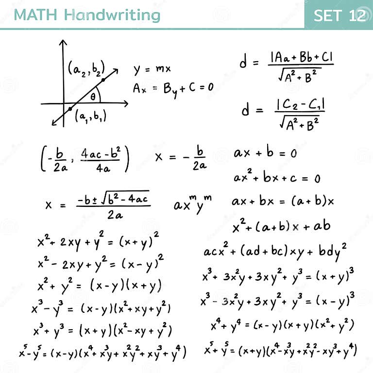 Math Mathematical Handwriting Set 12 Stock Vector - Illustration of ...