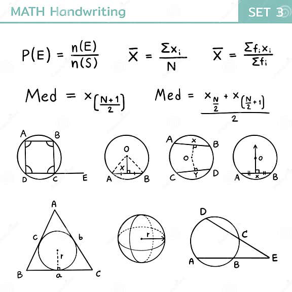 Math Mathematical Handwriting Set 3 Stock Vector - Illustration of ...