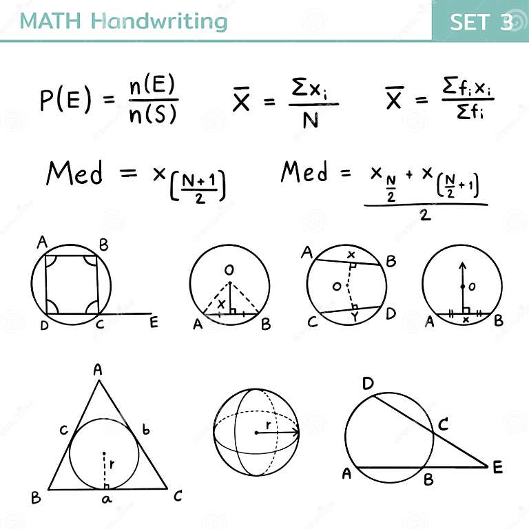 Math Mathematical Handwriting Set 3 Stock Vector - Illustration of ...