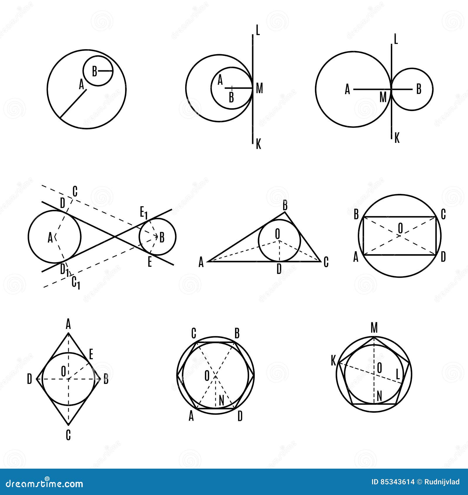 Mathematical Vector with Geometrical Figures and Plots Stock Vector ...