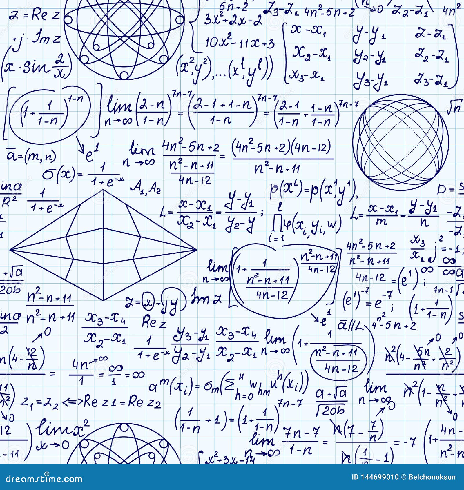 Mathematical Vector Seamless Endless Texture with Formulas, Figures and ...