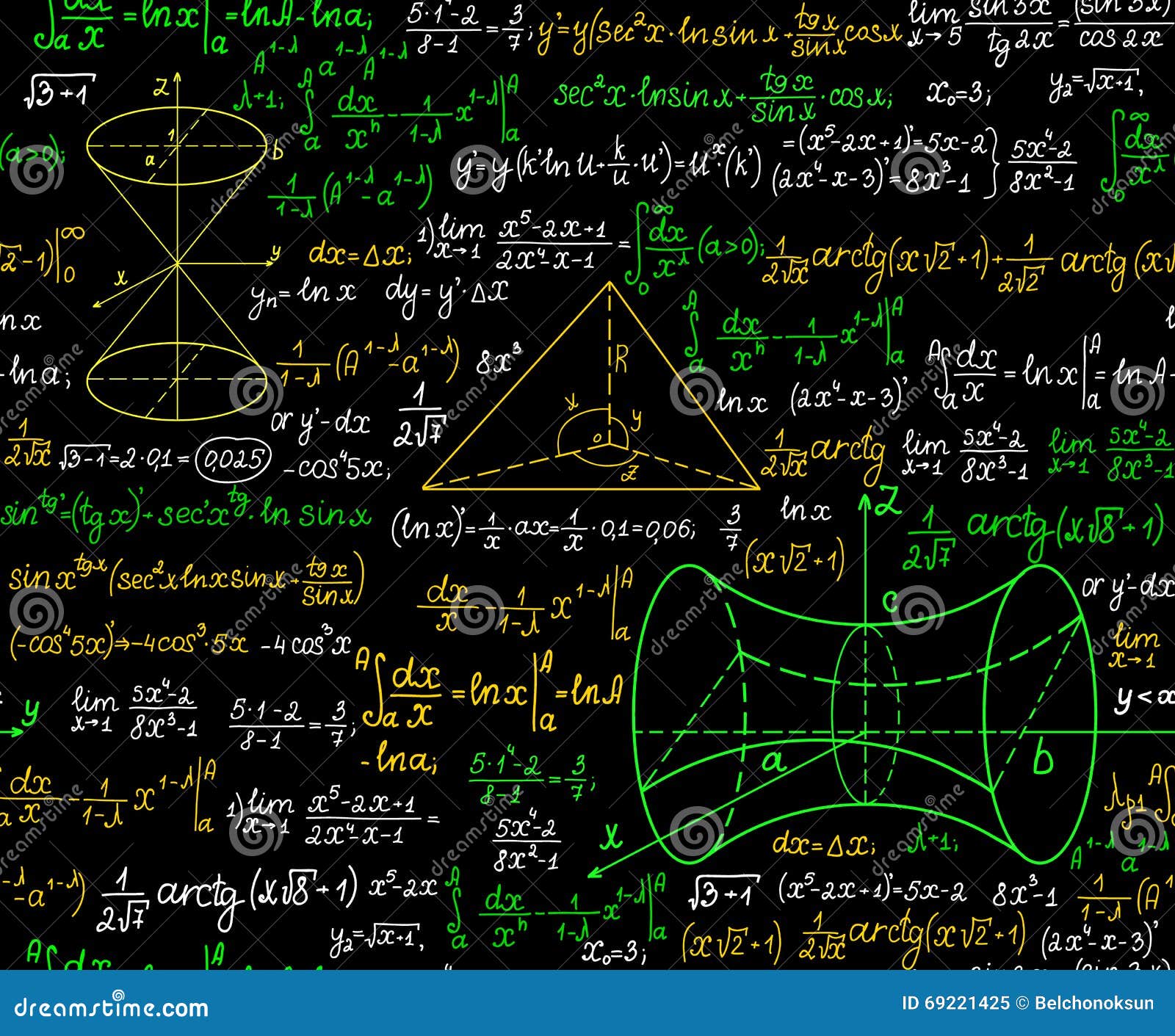 Mathematical Vector Seamless Pattern with Figures, Formulas and Other ...
