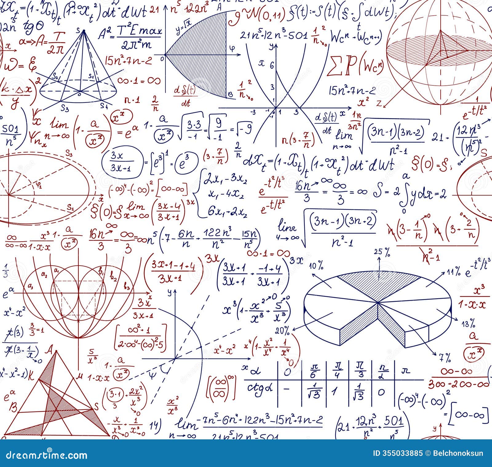 Mathematical Vector Seamless Pattern with Formulas and Figures ...