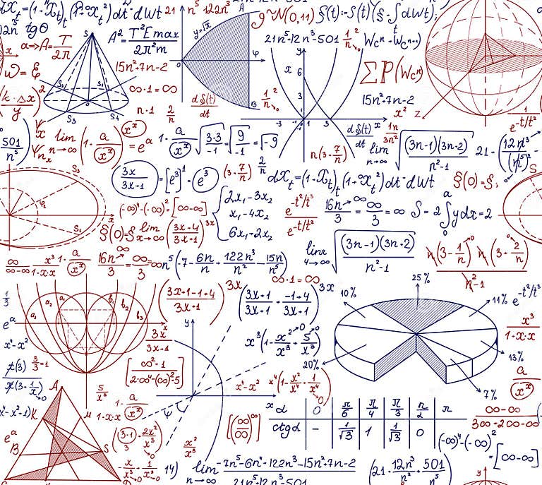 Mathematical Vector Seamless Pattern with Formulas and Figures ...