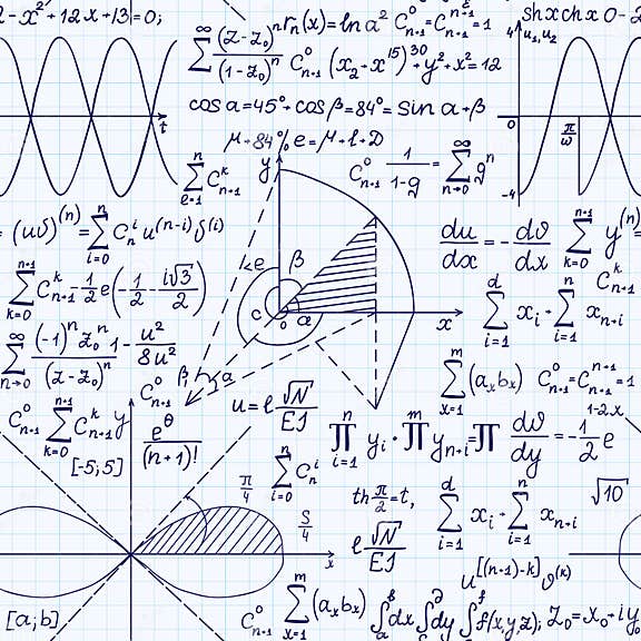 Mathematical Vector Seamless Pattern with Formulas, Plots and Equations ...