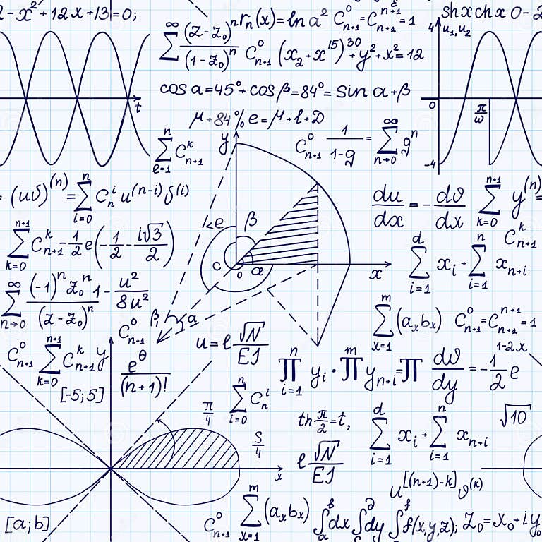 Mathematical Vector Seamless Pattern with Formulas, Plots and Equations ...